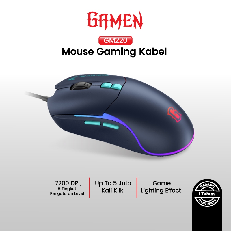 Jual GAMEN Mouse Gaming Kabel RGB GM220 7200 DPI 6 Tombol, Desain ...