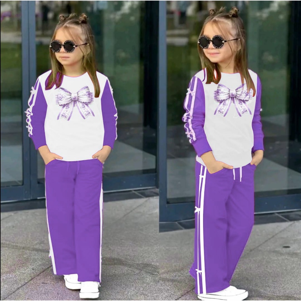 Jual Setelan Baju Anak Perempuan Motif Pita Oneset Sweater Dan Celana ...