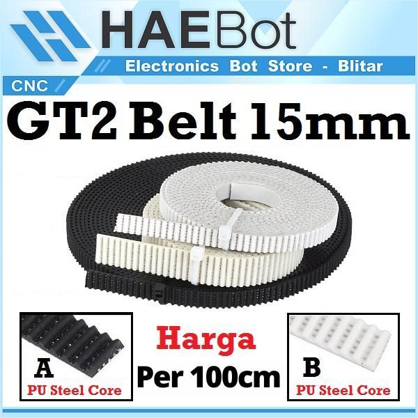 Jual [HAEBOT] GT2 Timing Belt 15mm Rubber PU Steel Core W15 1 meter 100cm Pitch 2mm CNC 3D ...