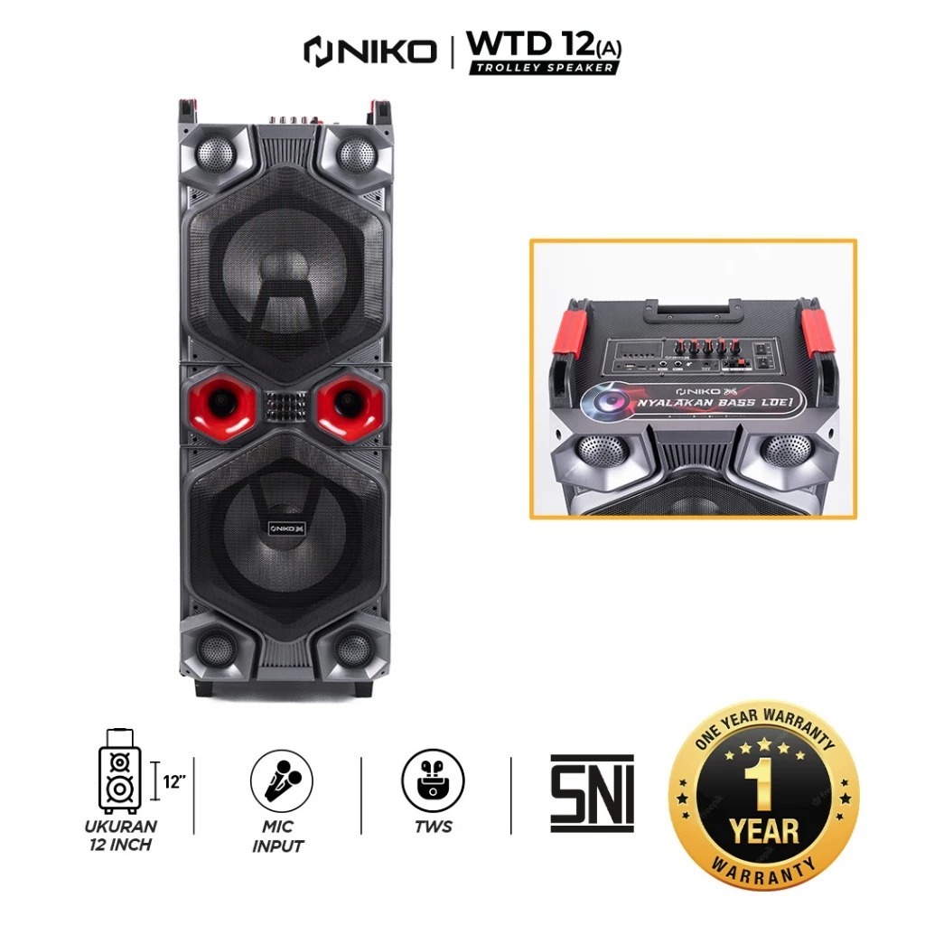 Jual Niko Trolley Speaker Bluetooth 12 Inch WTD 12A Speaker Double Bass ...