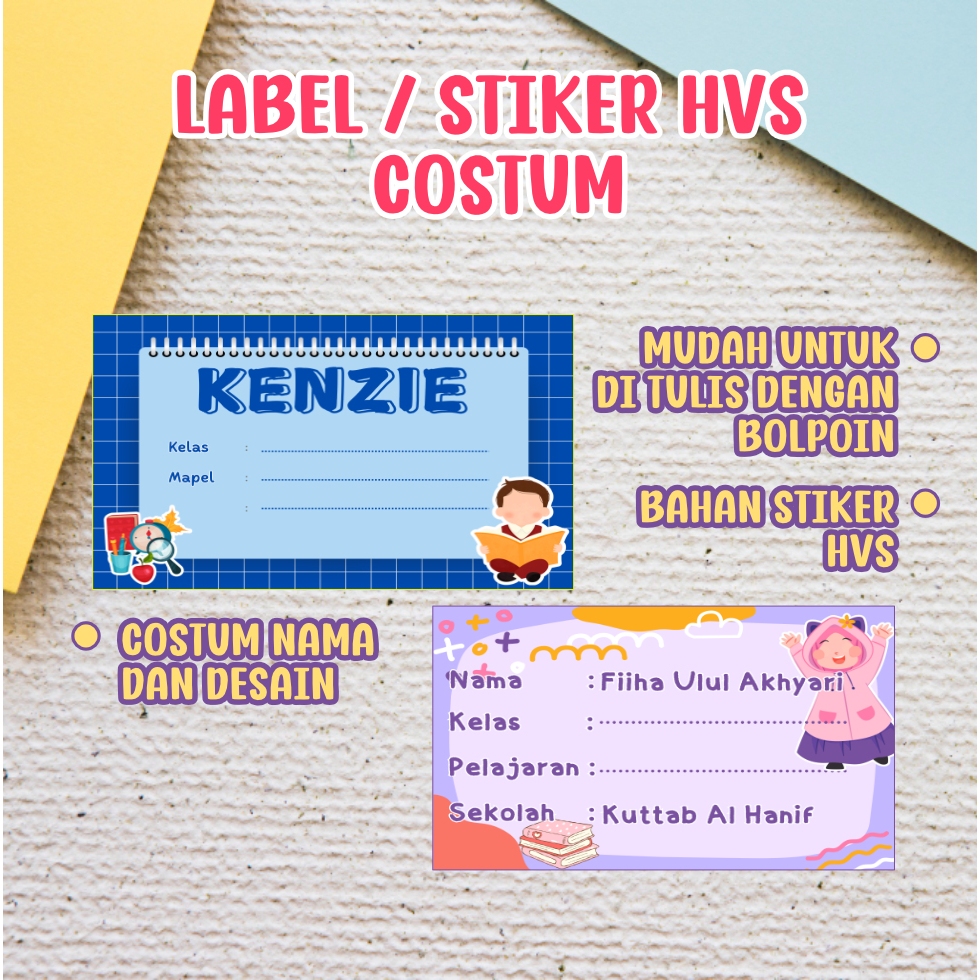 Jual Stiker Label Nama Anak Sekolah – Desain Lucu Bahan HVS | Label ...