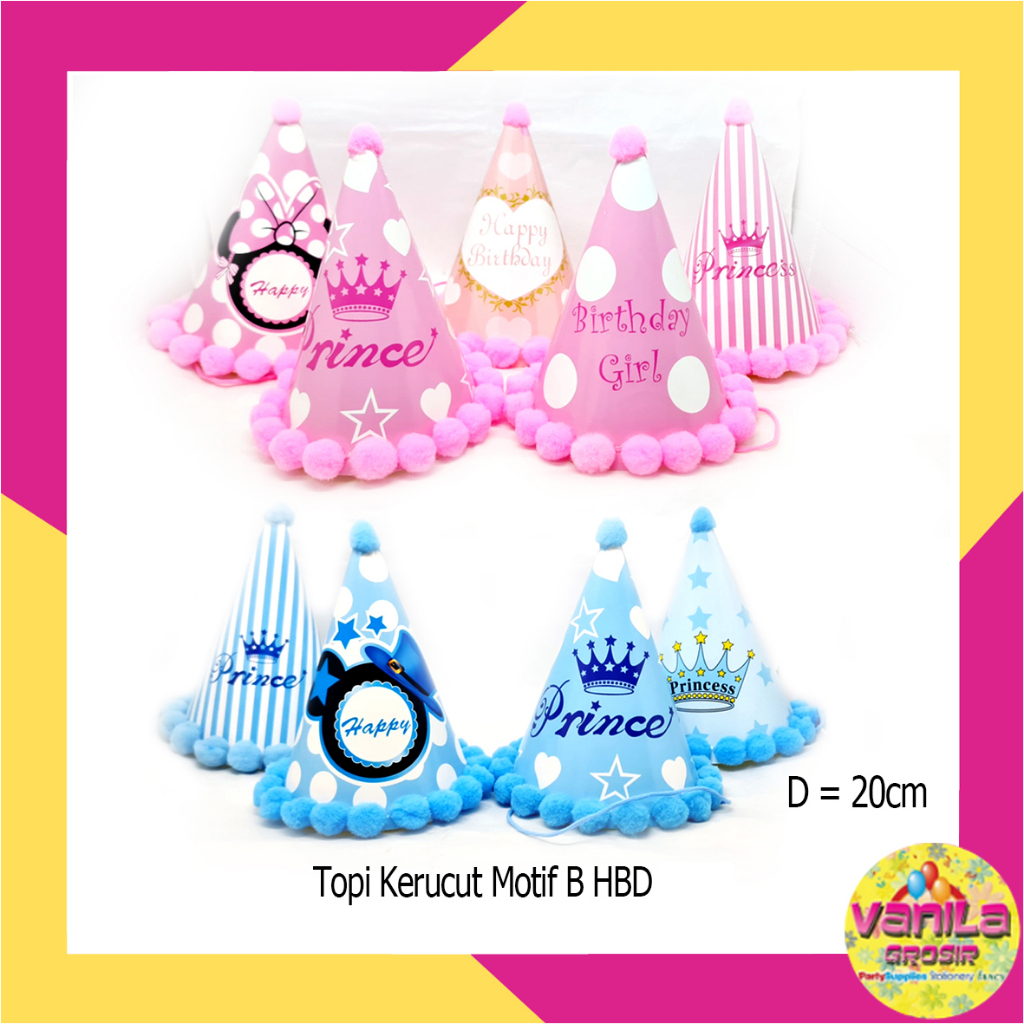 Jual (1Pcs) Topi Kerucut Motif HBD Rainbow, topi kerucut happy birthday ...