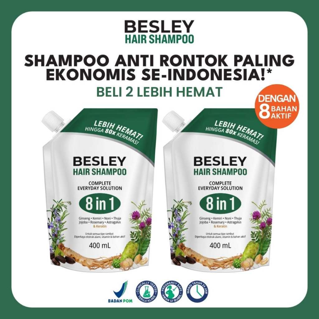 Jual [ISI 2 PCS] BESLEY HAIR SHAMPOO 400ML 8-IN-1 HAIRCARE SAMPO ...