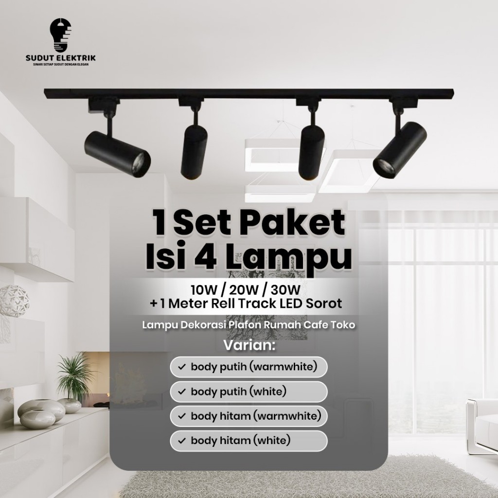 Jual 1 Set Paket Isi 4 Lampu 10W / 20W / 30W + 1 Meter Rell Track LED Sorot Lampu Dekorasi ...