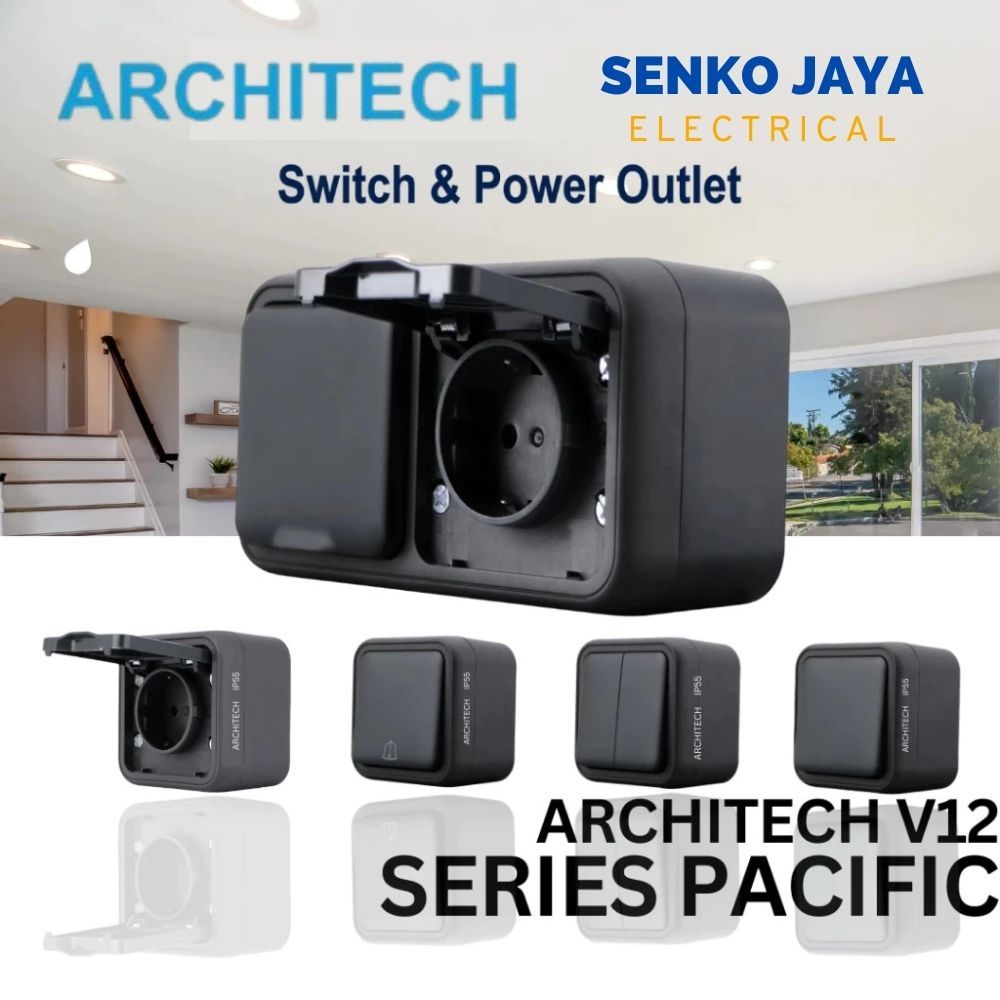 Jual ARCHITECH V12 SERIES PACIFIC BLACK/SAKLAR STOP KONTAK OUTDOOR ...