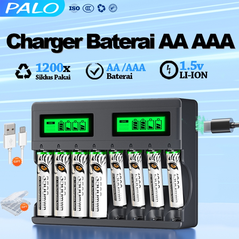 Jual PALO Charger Baterai AA 8 Slot Pengisi Daya Baterai Pengisian ...