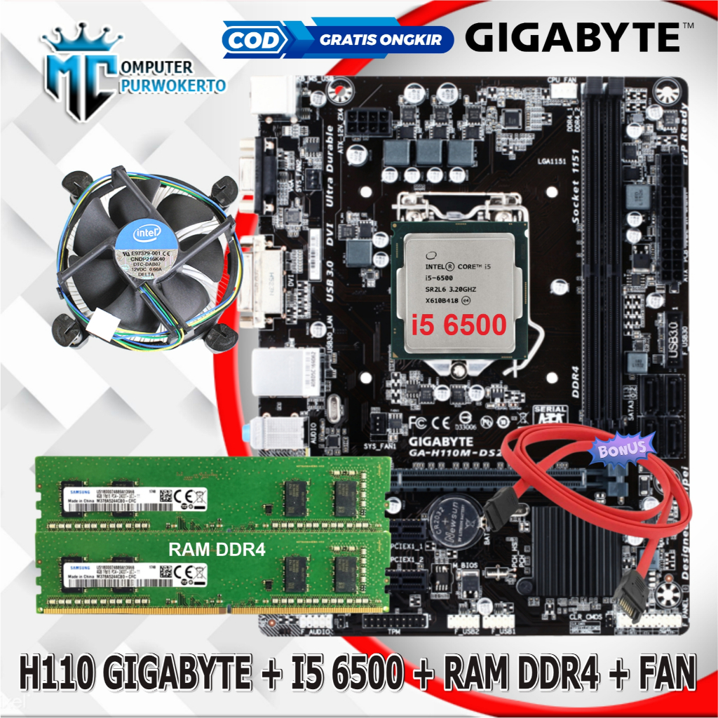 Jual Paket Mainboard H110 DDR4 + Core i5 6500 + RAM + FAN | Shopee ...