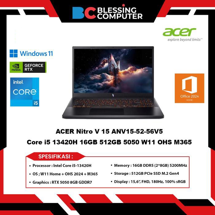 Jual ACER Nitro V 15 ANV15 GeForce RTX™ 5050 8GB - Core i5 13420H 16GB ...