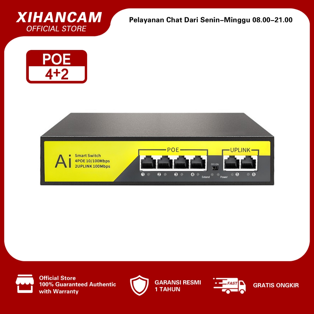 Jual XIHANCAM Switch POE 4 Port 10/100Mbps Network Switch Hub Desktop POE 4+2 Smart Switch POE ...