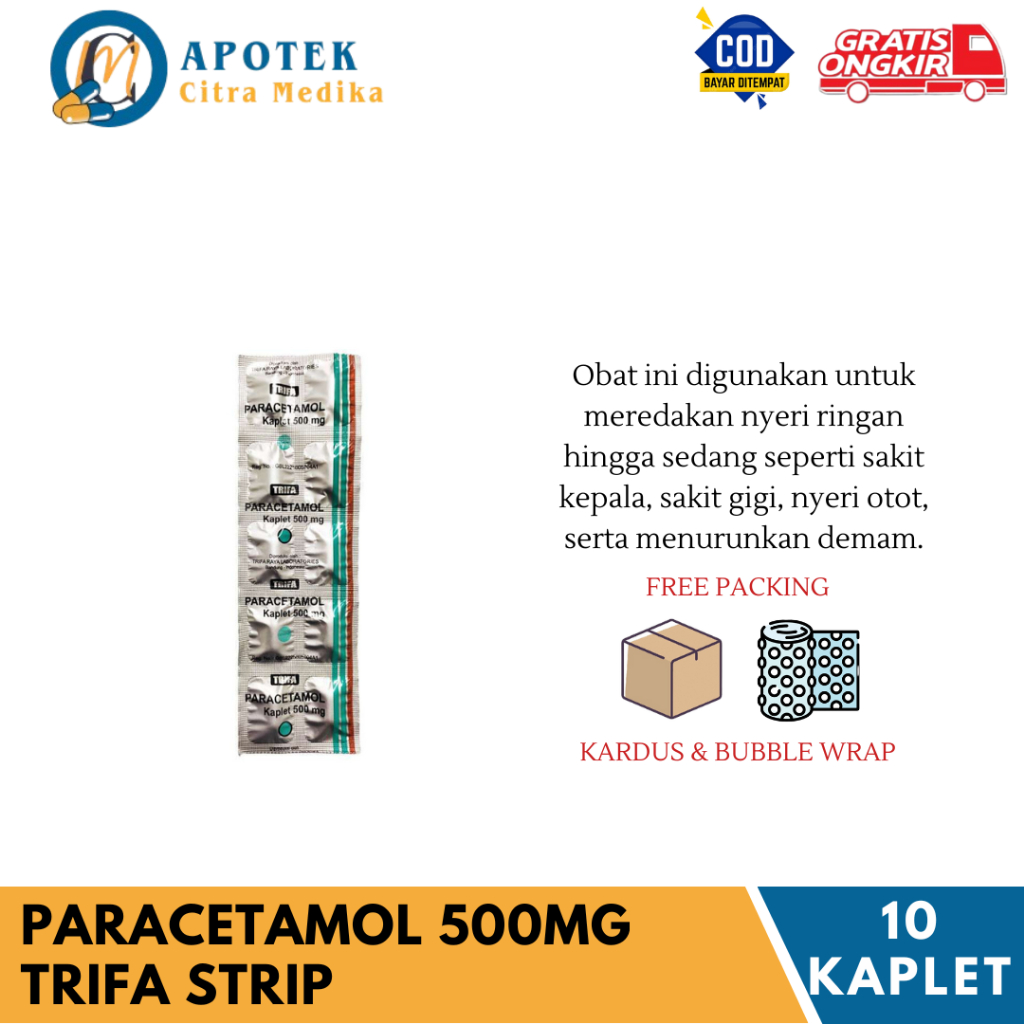 Jual PARACETAMOL 500MG TRIFA (1 STRIP ISI 10 KAPLET) - OBAT UNTUK DEMAM ...