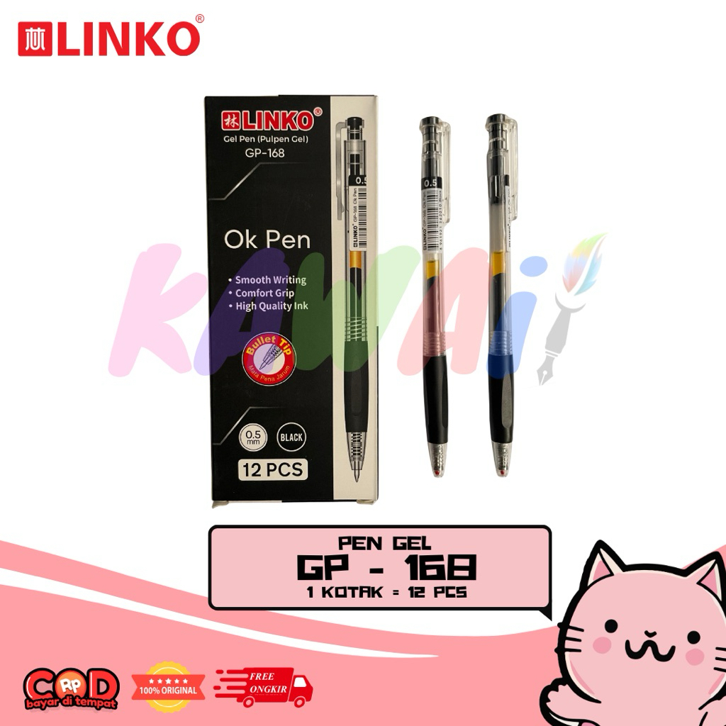 Jual gel pen bolpen pulpen pen pena gel 0.5 mm Linko GP-168 isi 12 pcs / 1 lusin | Shopee Indonesia