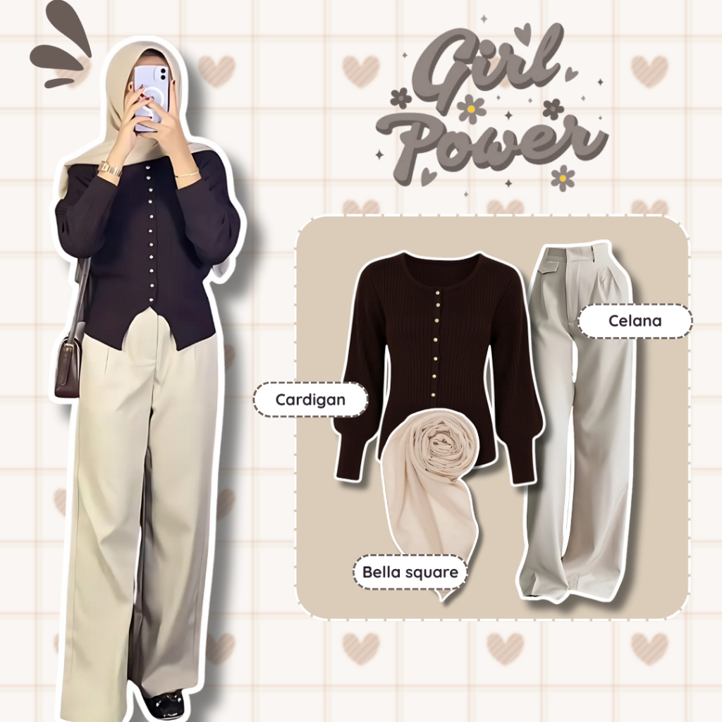 Jual Setelan Outfit 3in1 (Cardigan, Celana, Bella square) One Set ...