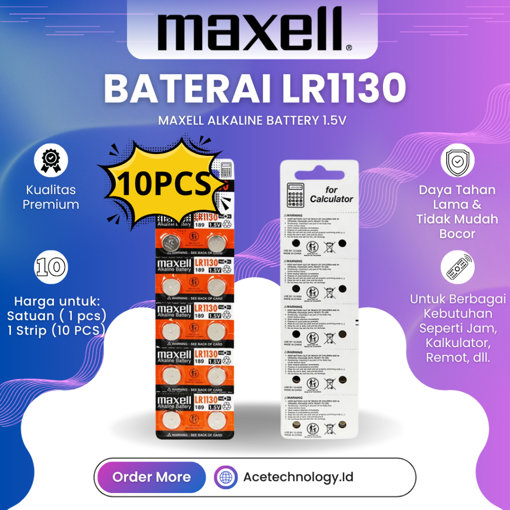 Jual Maxell LR1130 Baterai 1.5V Original Per Strip dan Per Pcs | Shopee ...