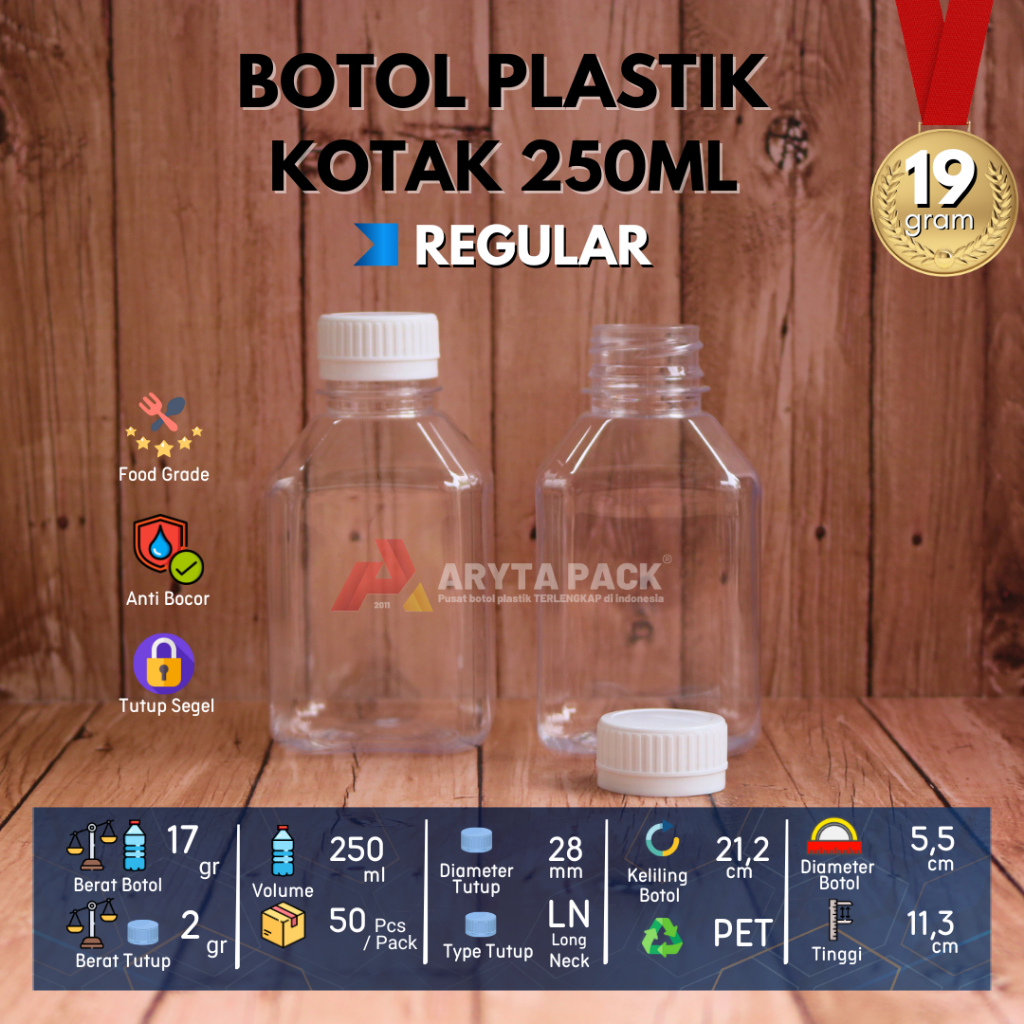 Jual Botol Plastik PET 250ml Kotak minuman mineral jus susu kopi tutup ...