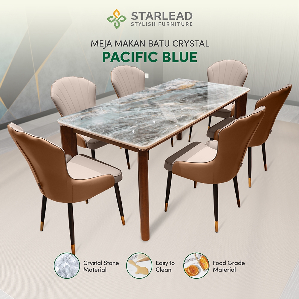 Jual STARLEAD Set Meja Makan Batu Kristal Minimalis Pacific Blue ...