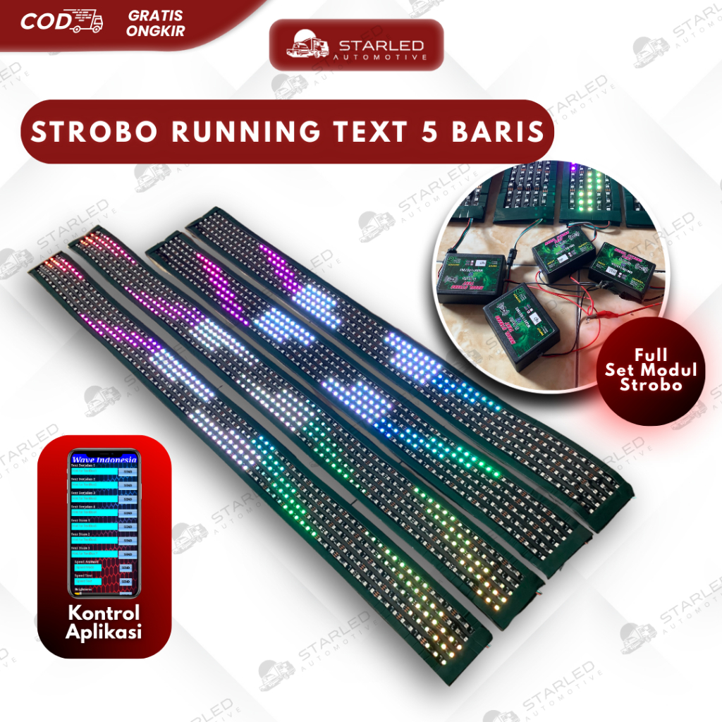 Jual Strobo Kaca Running Text 5 Baris 12 Volt dan 24 Volt 1 Set Komplit ...