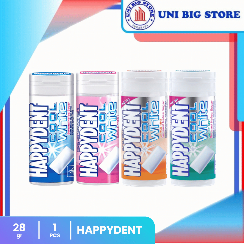 Jual Happydent Chewy Gum Cool White Mint | Tutti Fruti | Blister 28 gr ...