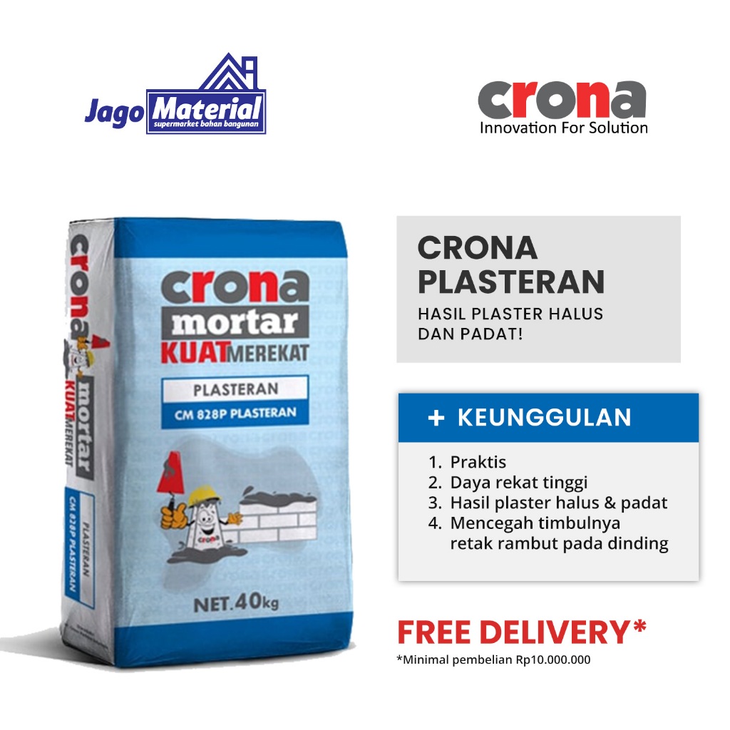 Jual Crona Mortar Plesteran 40kg - Semen Instan Plesteran (FREE ONGKIR ...