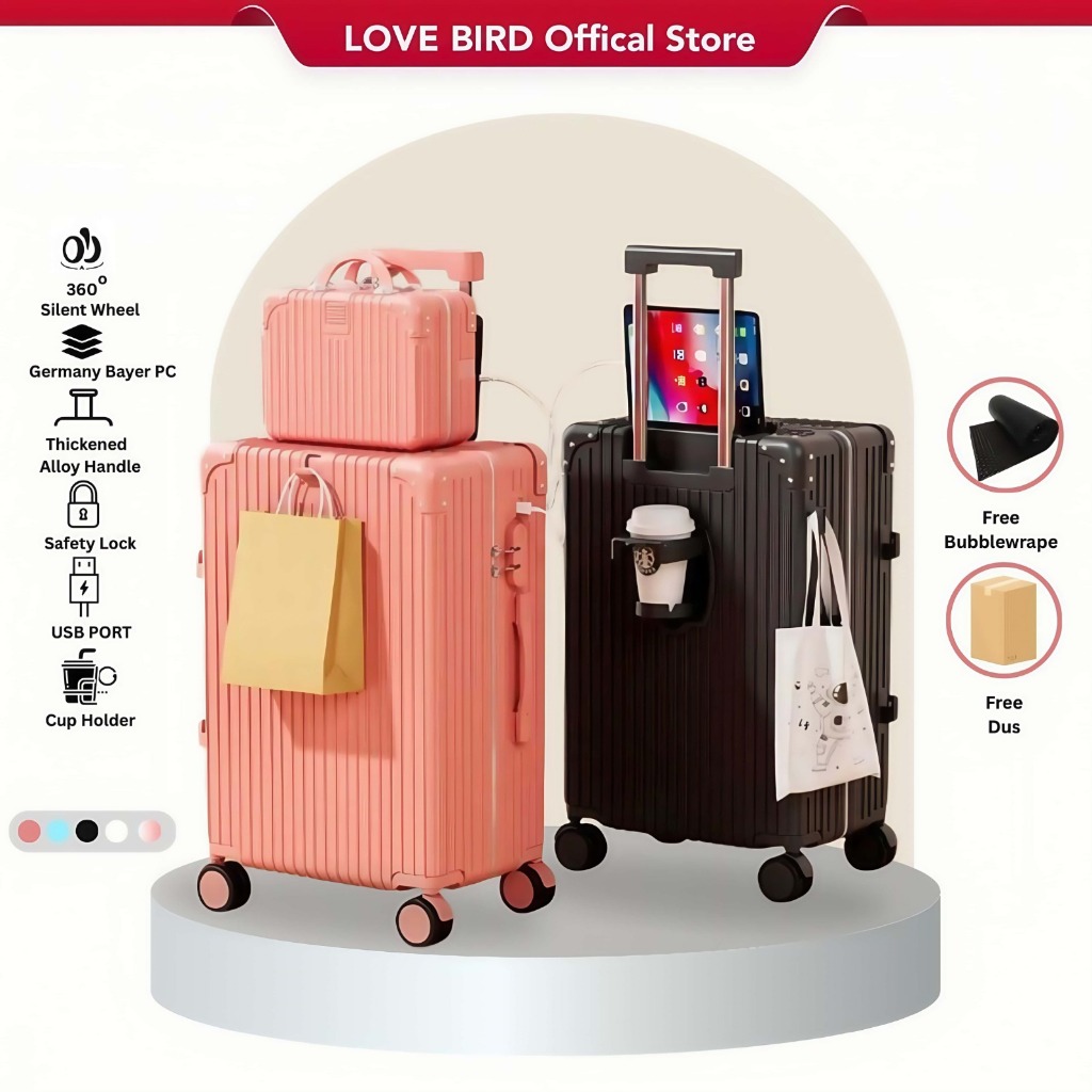 Jual Love bird Koper Troli 24 inch Kapasitas Besar Koper Tempat Gelas ...