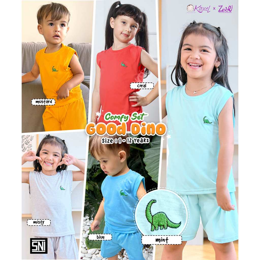 Jual Kazel x Zebe Comfy Set Bordir Good Dino Edition (1 stel) | Shopee ...