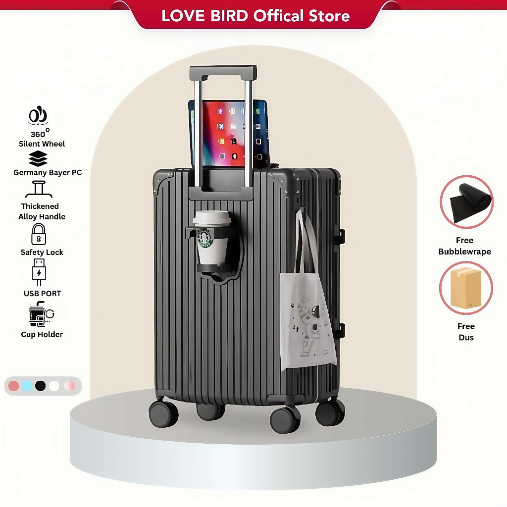 Jual Love bird Koper kabin USB charger 20 Inch koper cup holder Wanita ...