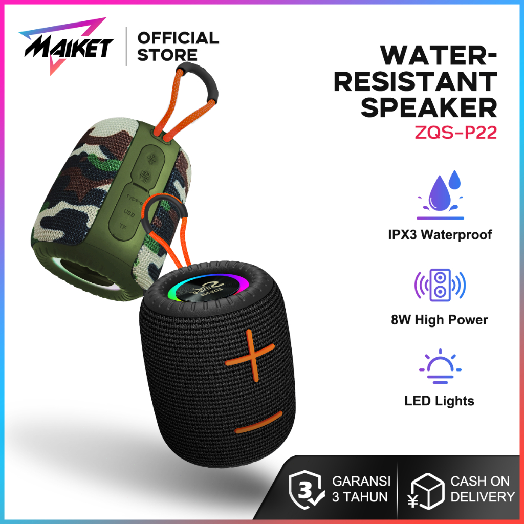 Jual MAIKET SPEAKER BLUETOOTH 8W BASS + RGB LED - Waterproof IPX3 ...