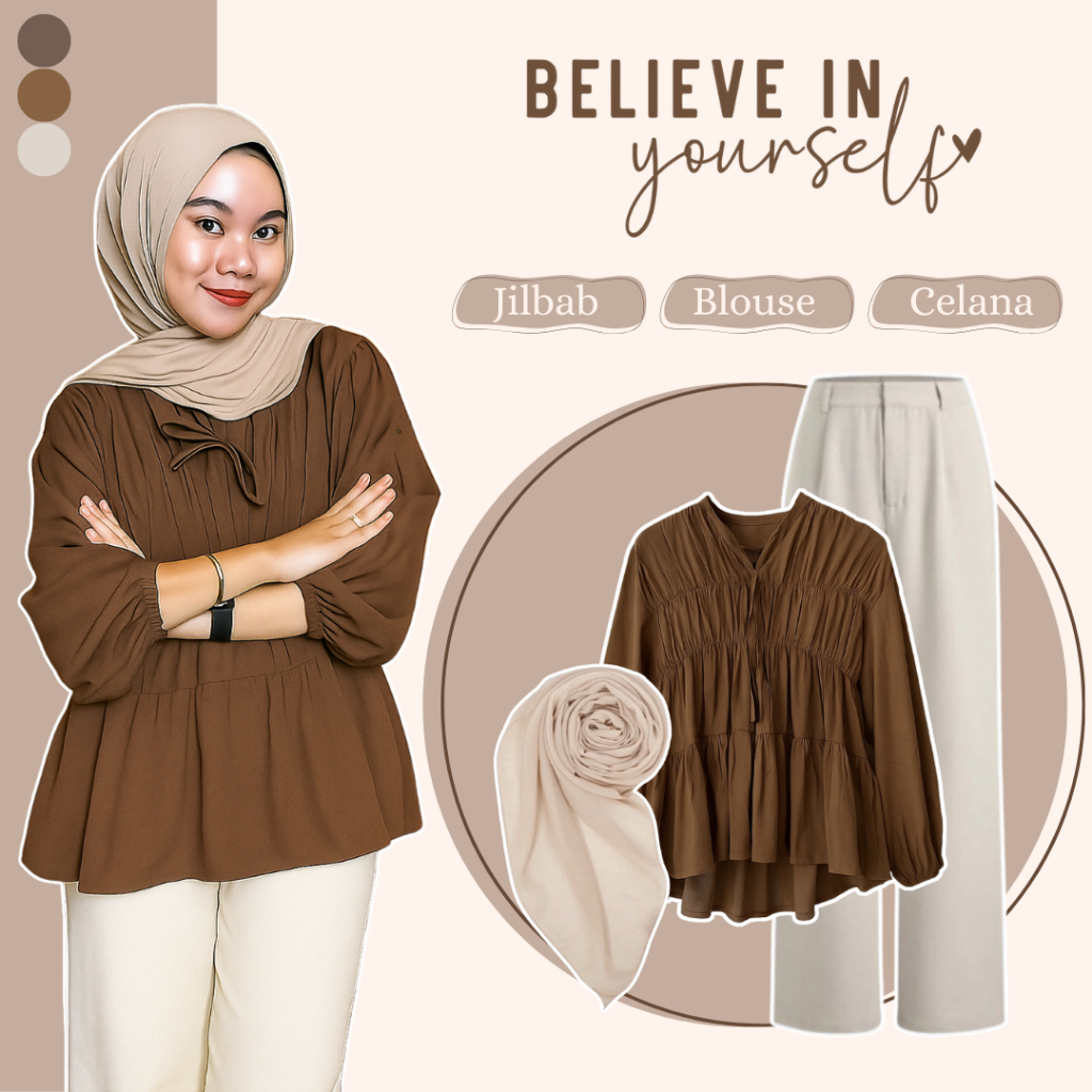 Jual Setelan Wanita Terbaru (Blouse Coklat Mahogany - Celana Kulot ...