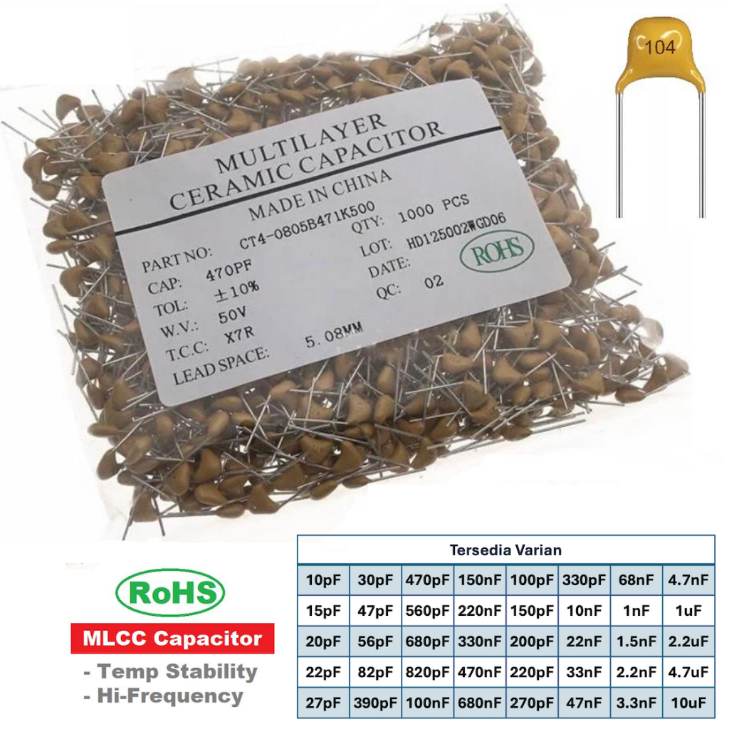 Jual Kapasitor Capacitor Multilayer Ceramic Capacitor MLCC - 100nF Kode ...