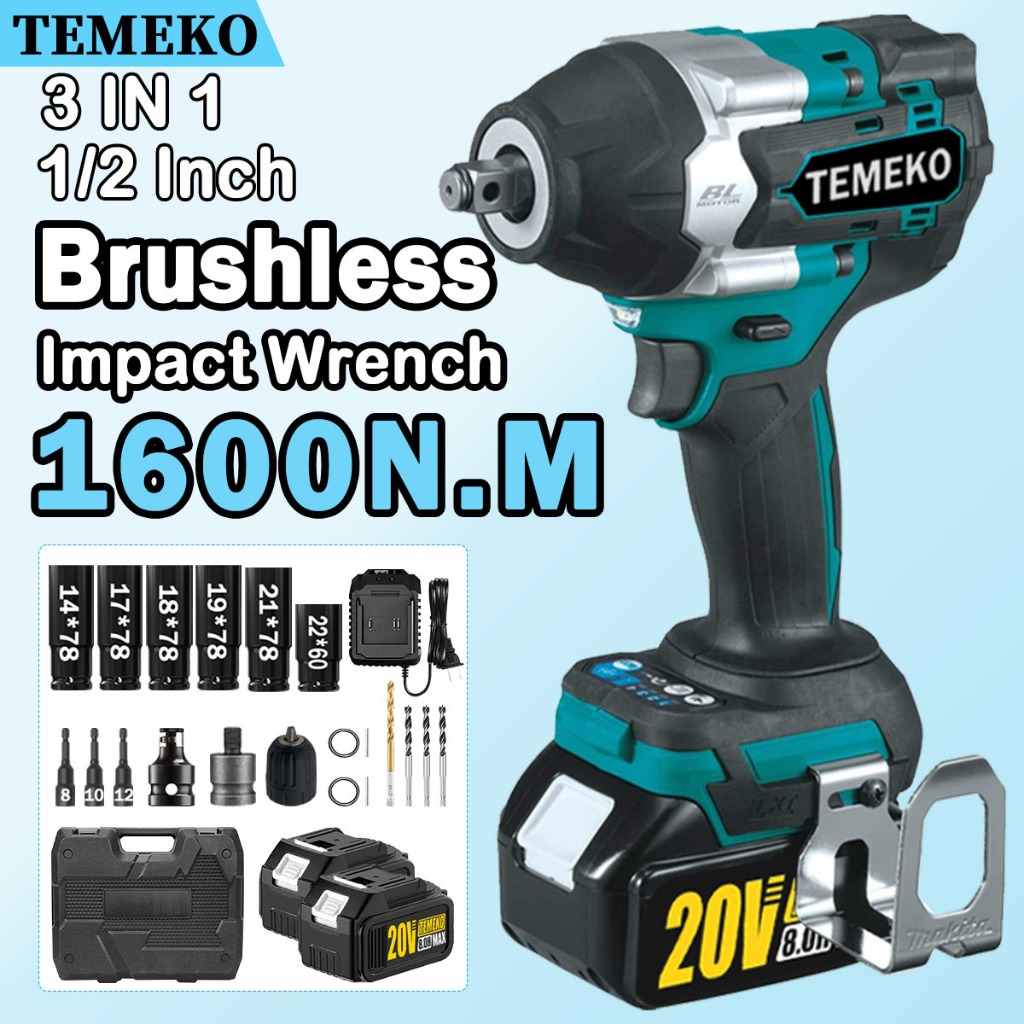 Jual TEMEKO TE-601 1600N.M Kunci Dampak Torsi Besar Kunci Listrik Tanpa Kabel Baterai Li Dengan ...