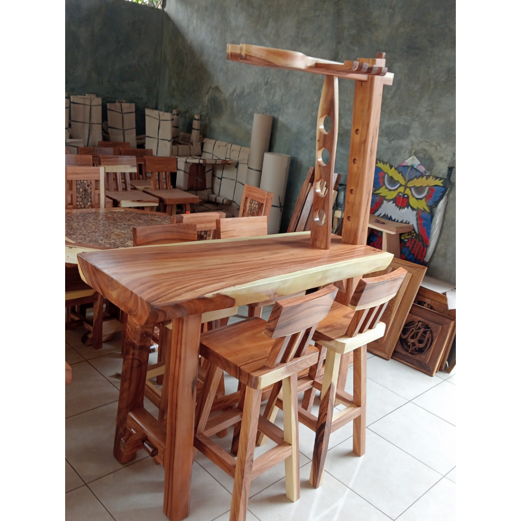 Jual Set meja mini bar kayu trembesi solid tanpa sambungan knockdown ...
