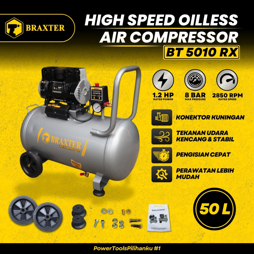 Jual BRAXTER HIGH SPEED AIR COMPRESSOR 50 L 1 HP / KOMPRESOR TANPA OLI ...