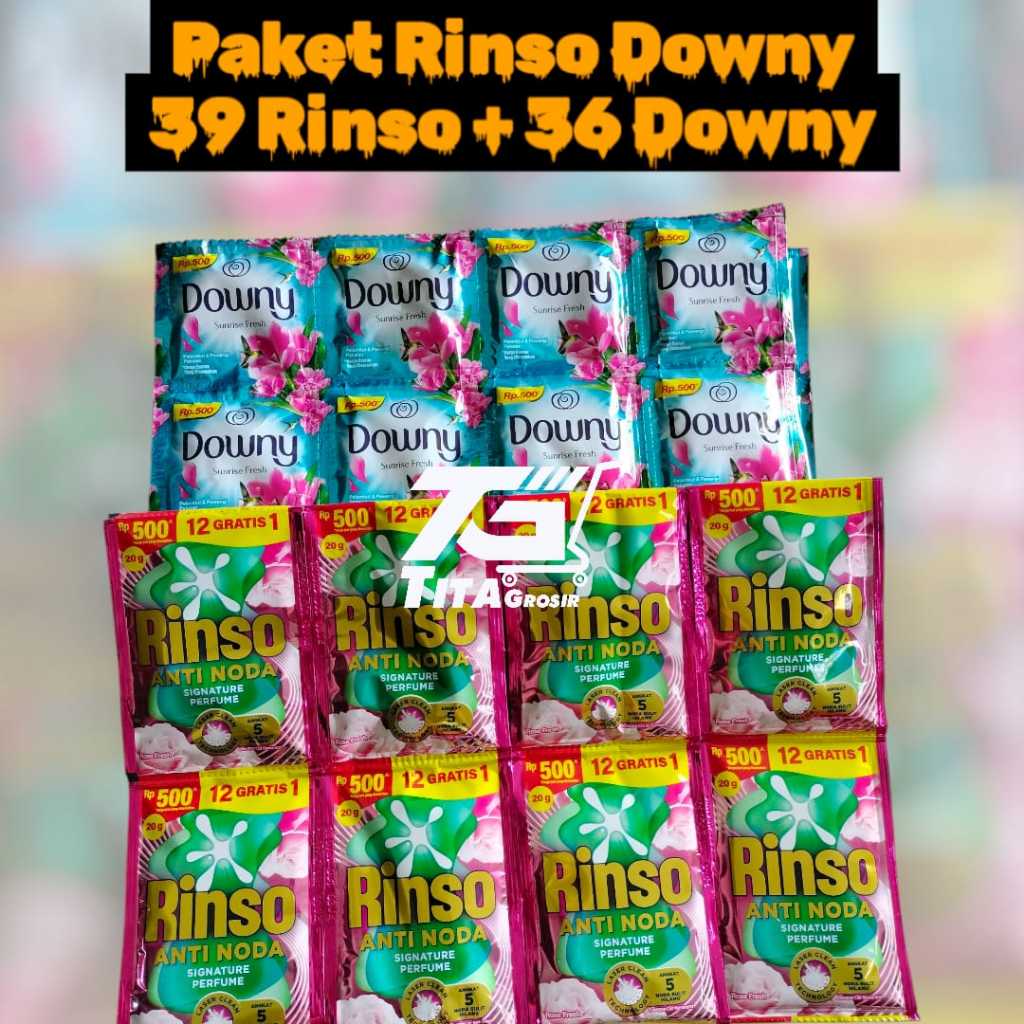 Jual Paket Rinso Downy 75 Pcs (Isi 39 Rinso Baru + 36 Downy 500 ...