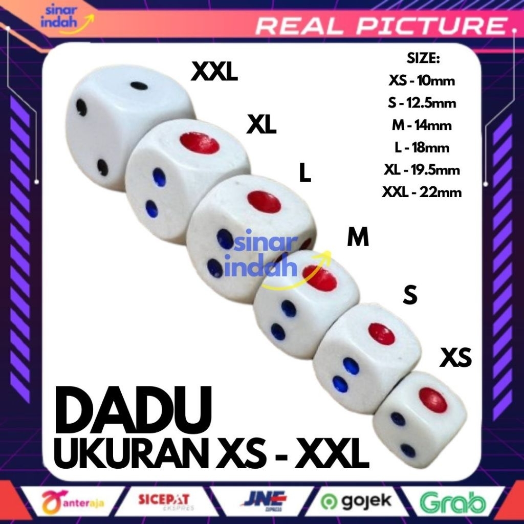 Jual Dadu Ukuran Besar Kecil XS - XXL Mainan Monopoli Ular Tangga Ludo ...
