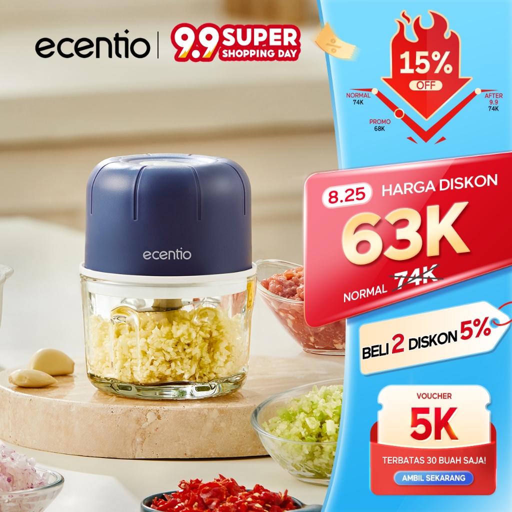 Jual ecentio Kaca Mini Chopper 250ml Penghalus Bawang Multifungsi 6 ...