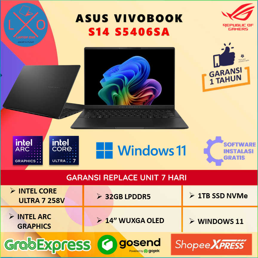 Jual Laptop Asus Vivobook S14 OLED S5406SA Ultra 7 258V 32GB 1TB 14.0 ...