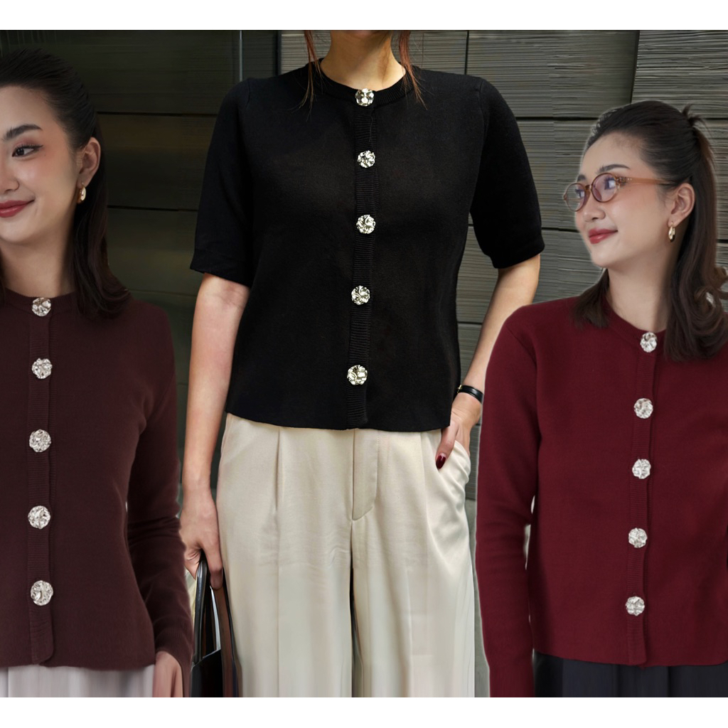 Jual MINA - Maison Knit Cardigan - Basic Long Sleeve Cardigan Outer Wanita Rajut | Shopee Indonesia