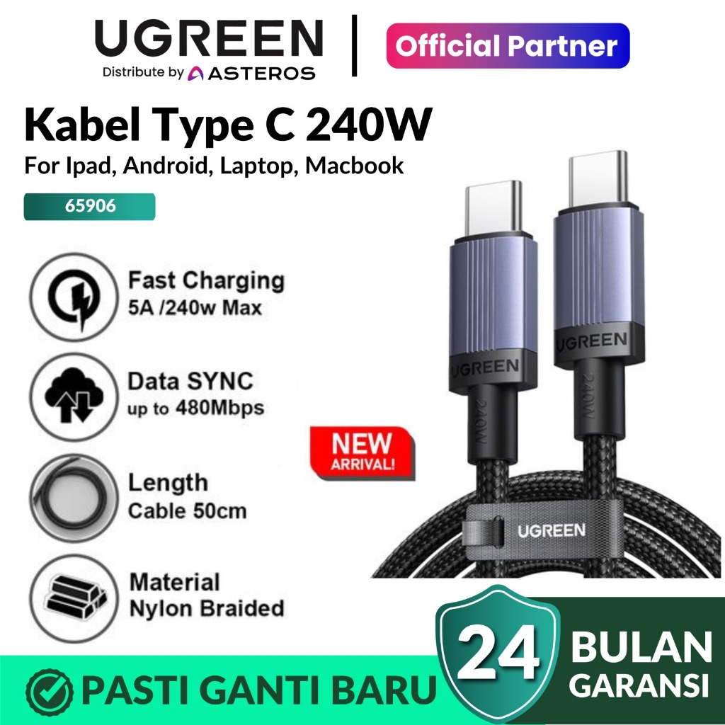 Jual UGREEN Kabel Type C to Type C Fast Charging 240w Nylon Braided ...