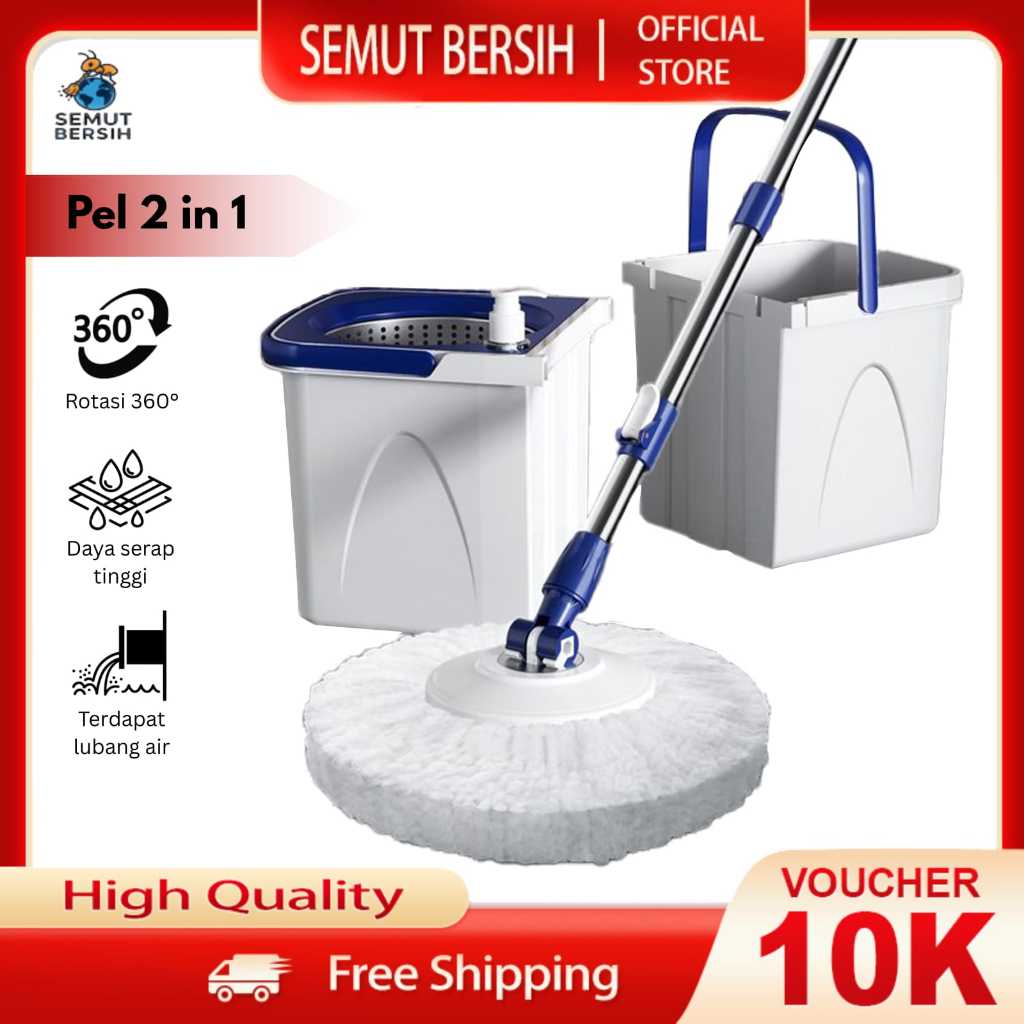 Jual SEMUT BERSIH Pel 2 In 1 Ember Terpisah 2 Sisi Mop Lantai Spin Mop ...