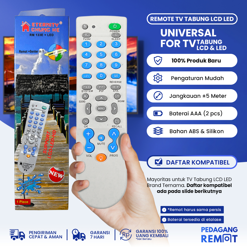 Jual Remot Remote TV Tabung LCD LED Multi Universal RM-133E + Senter (LG, Samsung, Toshiba ...