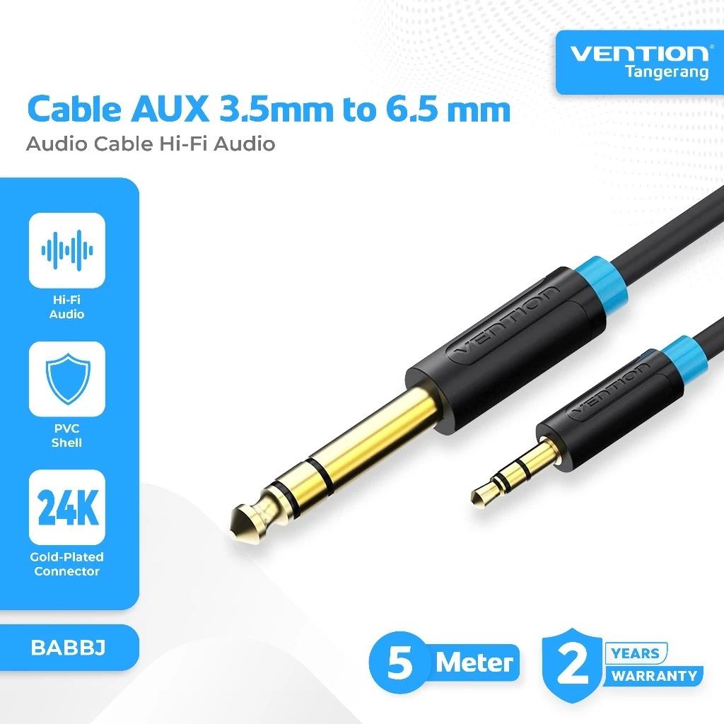 Jual VENTION BABBJ Kabel TRS Audio Jack AUX 6.5mm Male to 3.5mm Male 5 Meter HiFi Quality PVC ...