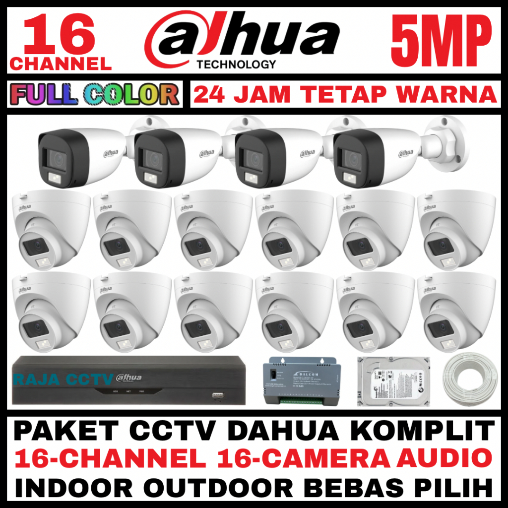 Jual PAKET CCTV DAHUA 5MP COLORVU COLORFUL 16 CHANNEL 16 CAMERA TURBO ...