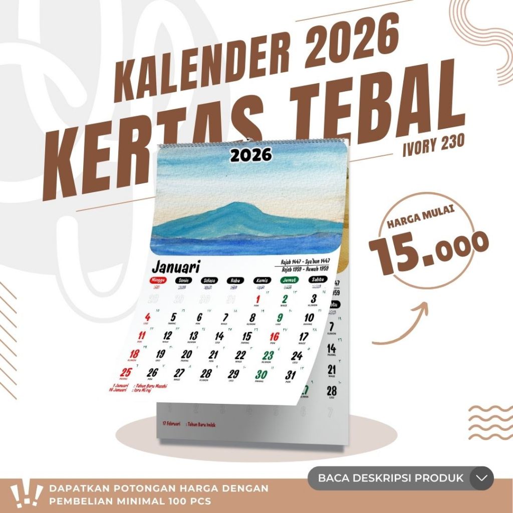 Jual Kalender Dinding 2026 Spiral/Klem A3+ Bisa Satuan Custom Desain ...