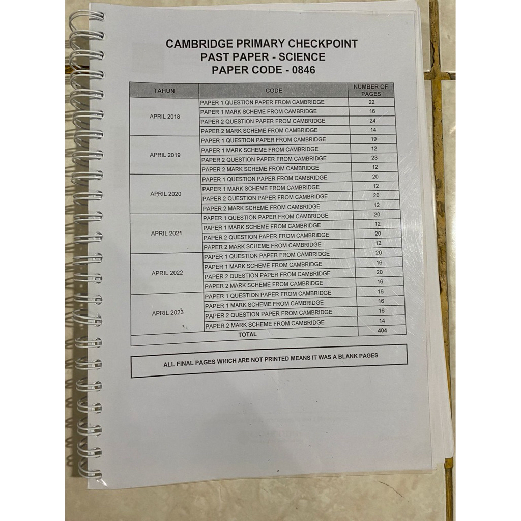 Jual CAMBRIDGE PRIMARY CHECKPOINT PAST PAPER - SCIENCE 0846 (2018-2023 ...