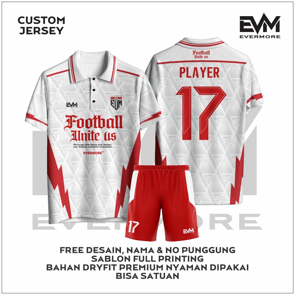 Jual Jersey Olahraga Sepakbola/Futsal RED IMPERIUM Design Elegan Full ...