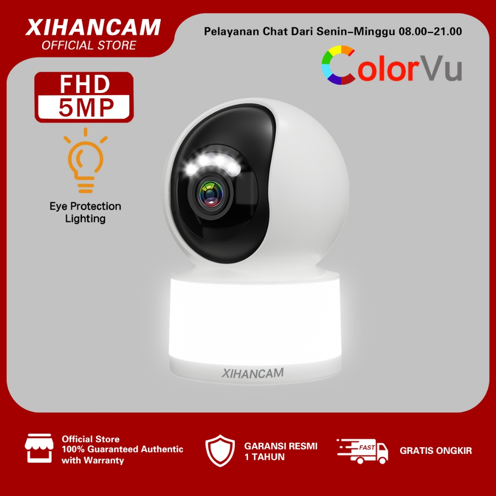 Jual XIHANCAM CCTV Lampu Wifi 5MP IP Kamera CCTV Indoor 360 PTZ Zoom ...