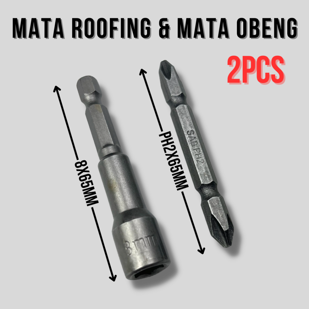 Jual Paket!! Mata Bor Obeng magnet PH2x65mm Mata Bor Sok Roofing 8x65mm ...