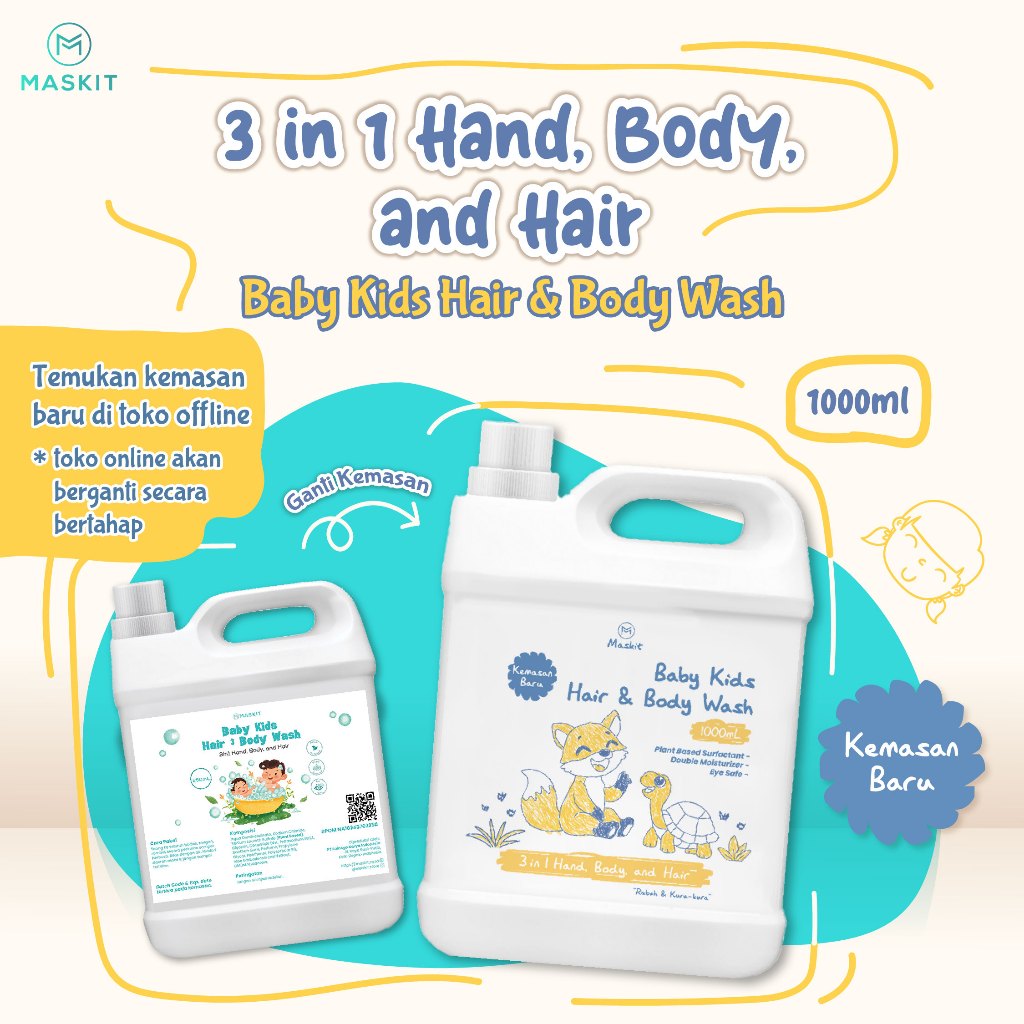 Jual Baby Kids Hair & Body Wash Sabun Shampoo Bayi Maskit 1000ml ...