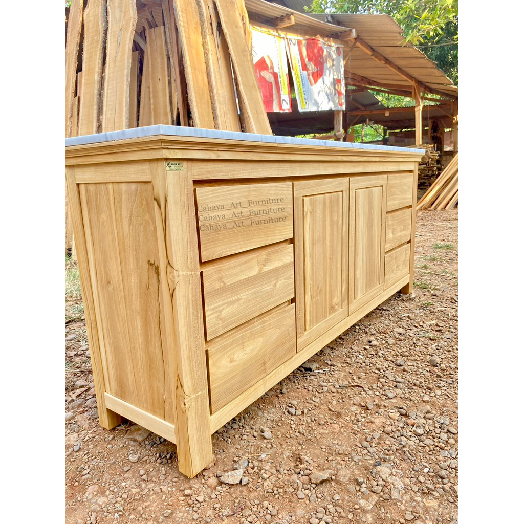 Jual Bufet Minimalis kayu jati kombinasi marmer , bufet costum kayu ...