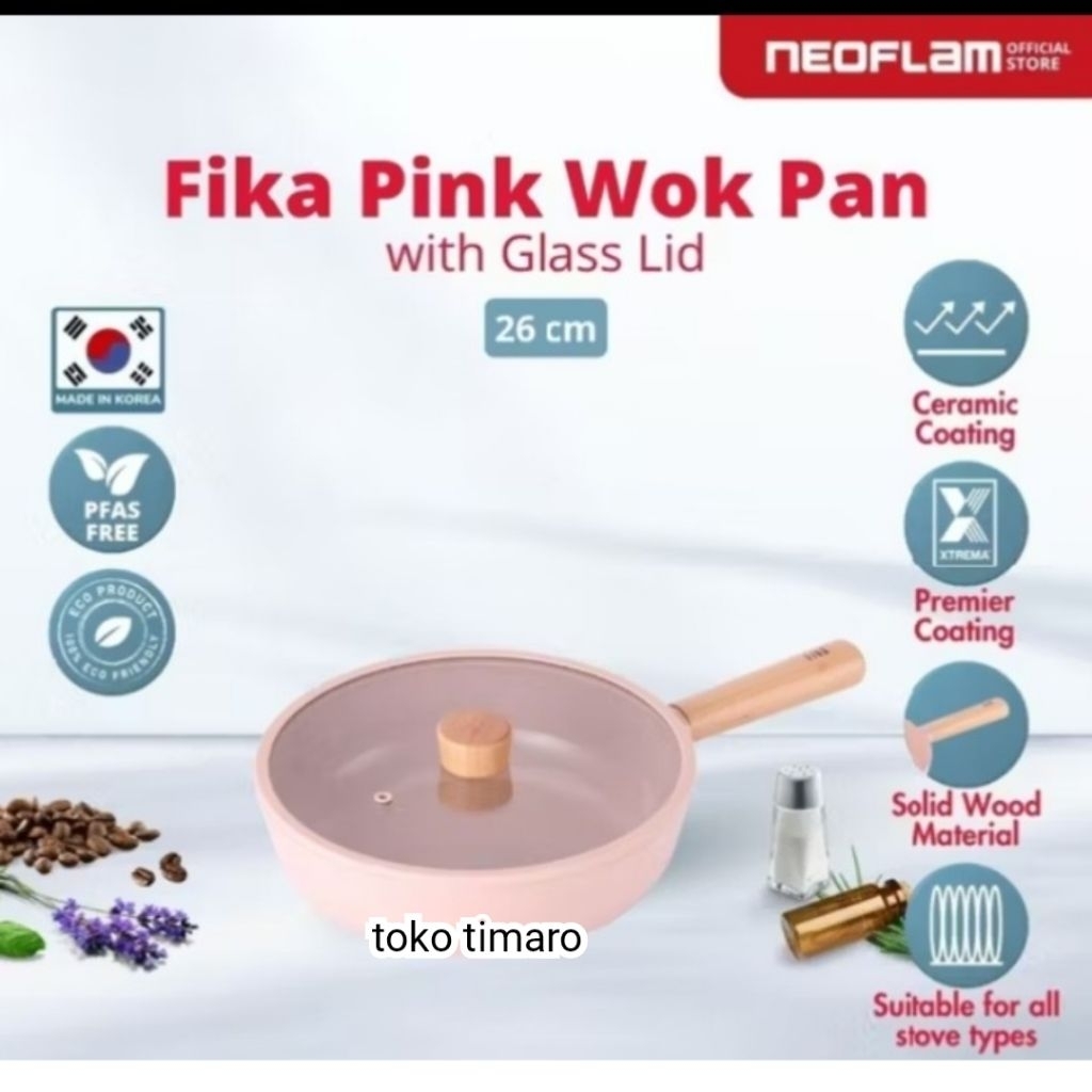 Jual NEOFLAM FIKA PINK WOK PAN 26CM WITH GLASS LID/WAJAN KERAMIK ANTI ...