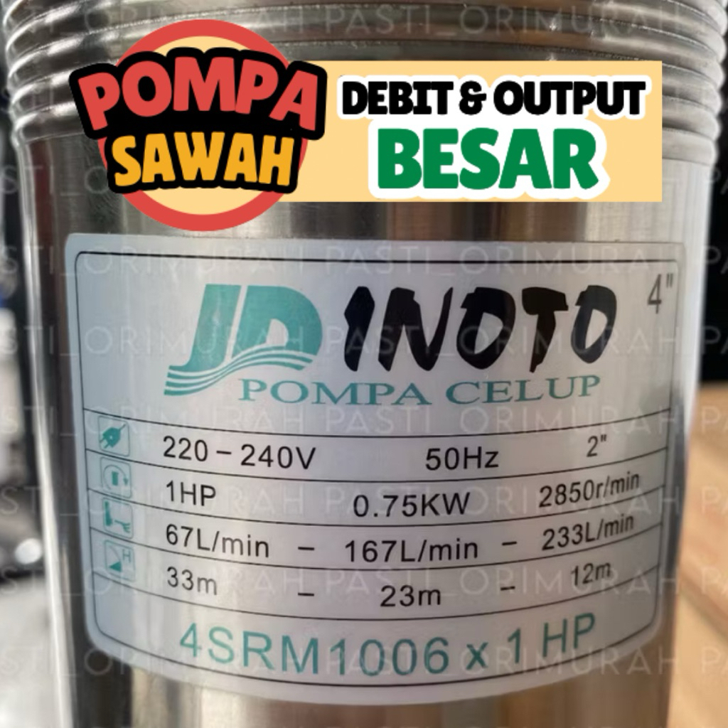 Jual Submersible Pompa Sawah Pompa Celup Inoto 4in SRM 1006 1Hp Debit ...
